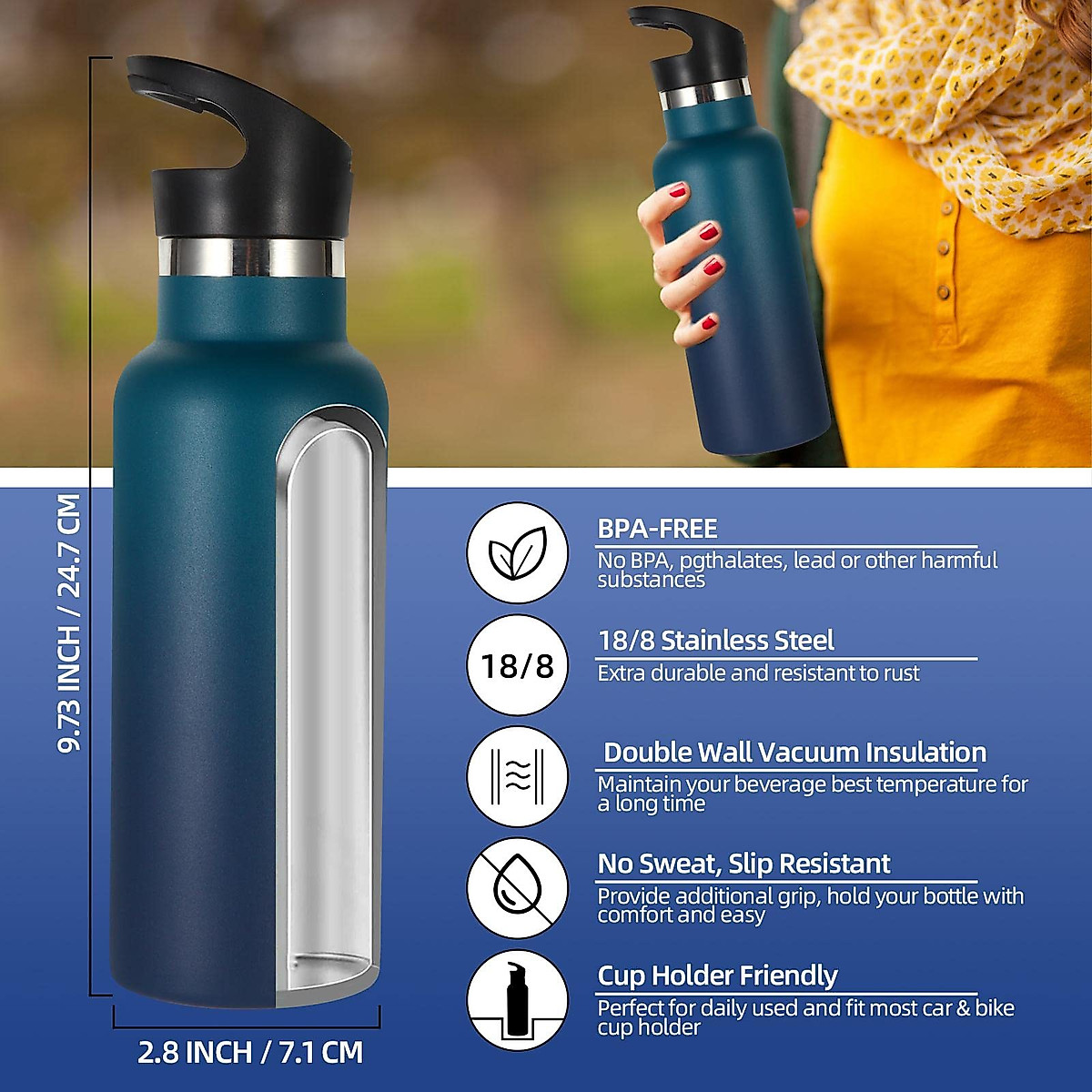 Volhoply 17oz Kids Insulated Water Bottle,Stainless Steel Water Bottles with Straw Lid,Reusable Metal Thermos Water Bottle,Double Wall Vacuum Sports School Water Flask Keep Cold(Dark Night,1 Set)