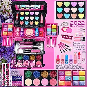 Kids Makeup Kit for Girl - Safe & Non Toxic Washable Makeup for Kids, Real Girls Makeup Kit for Kids Age 4-12, Princess Dress Up Toys for Girls Kids Children, Girls Christmas Birthday Gift Age 4-12