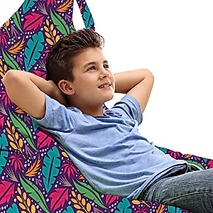 Ambesonne Botanical Lounger Chair Bag, Natural Theme Colorful Illustration Leaves of Exotic Plants Abstract Art, High Capacity Storage with Handle Container, Lounger Size, Multicolor