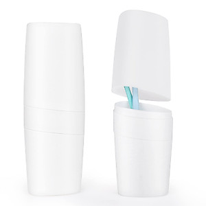 Waenerec 2 Pack Travel Toothbrush Case 3 in 1 Travel Toothbrush Holder Portable Toothbrush Toothpaste Storage Wash Cup Carrier for Travel Orthodontic School Camping Daily Use (White)