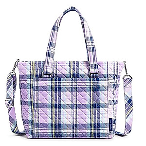 Vera Bradley Women's Cotton Multi-Strap Shoulder Satchel Purse, Amethyst Plaid - Recycled Cotton, One Size