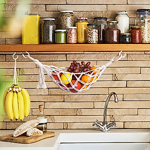 Evbopa Fruit Hammock Under Cabinet for Kitchen Macrame Haning Fruit Basket for Veggies Space Saving in Kitchen, Boat or RV