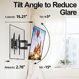 Full Motion TV Mount, USX MOUNT TV Wall Mount for Most 37-75 inch TVs, Holds up to 132lbs, Max VESA 600x400mm, Swivel TV Mount Bracket with Dual Articulating Arms Tilt Rotation Fits 16" Wood Stud