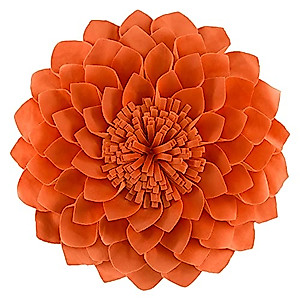 JWH Handmade 3D Flower Throw Pillow Covers Aesthetic Decorative Round Cushion Floral Accent Pillow Cases Velvet Pillowcase Living Room Bed Couch Bedroom 14 Inch Orange