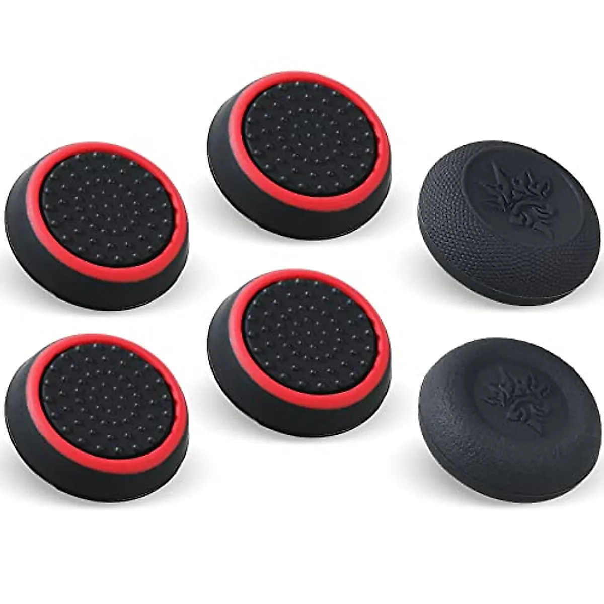9CDeer Performance Joystick Analog Stick Thumb Grips Set of 6 Compatible with PS5, PS4, Xbox Series X/S Xbox One, Switch Pro Controller Black & red