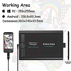 GAOMON M10K PRO 10 x 6.25 Inches Art Digital Graphic Tablet for Drawing Supports Tilt & Radial Function with 10 Shortcut Keys Work on Android OS & PC