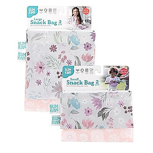 Bumkins Reusable Sandwich and Snack Bags, for Kids Lunch Bags and for Adults, Washable Fabric, Cloth Zip Bag, Dishwasher-Safe, Food-Safe, Safety Tested (4-Pack)