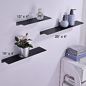 TRUSTMI Wall Mounted Bathroom Shelf, SUS 304 Stainless Steel Floating Storage Organizer, Kitchen Bedroom Flat Shelf, 20 inch by 4 inch, Matte Black