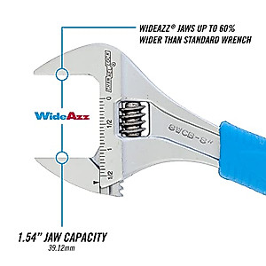 Channellock 8WCB 8-Inch WideAzz Adjustable Wrench|1.5-Inch Wide Jaw Opening|Precise Jaw Design Grips Tight-Even in Tight Spaces|Measurement Scales Engraved on the Tool|CODE BLUE Comfort Grip