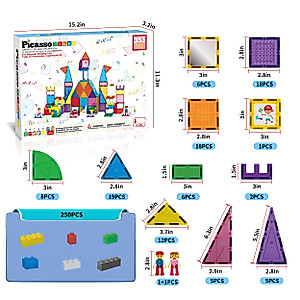 PicassoTiles 353pcsMagnetic Brick Tile and Magnetic Tile Combo Set, Action Figures Included, Building Blocks STEM Toys, Educational Montessori Preschool Toddler Classroom Learning Toys, Kids Activity