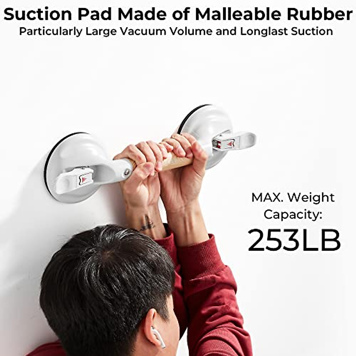 KSITEX Grab Bar for Bathtubs and Showers, Shower Handle for Elderly Suction, Heavy Duty Max Load 253lb, Handicap Grab Bars 14.5inch White One