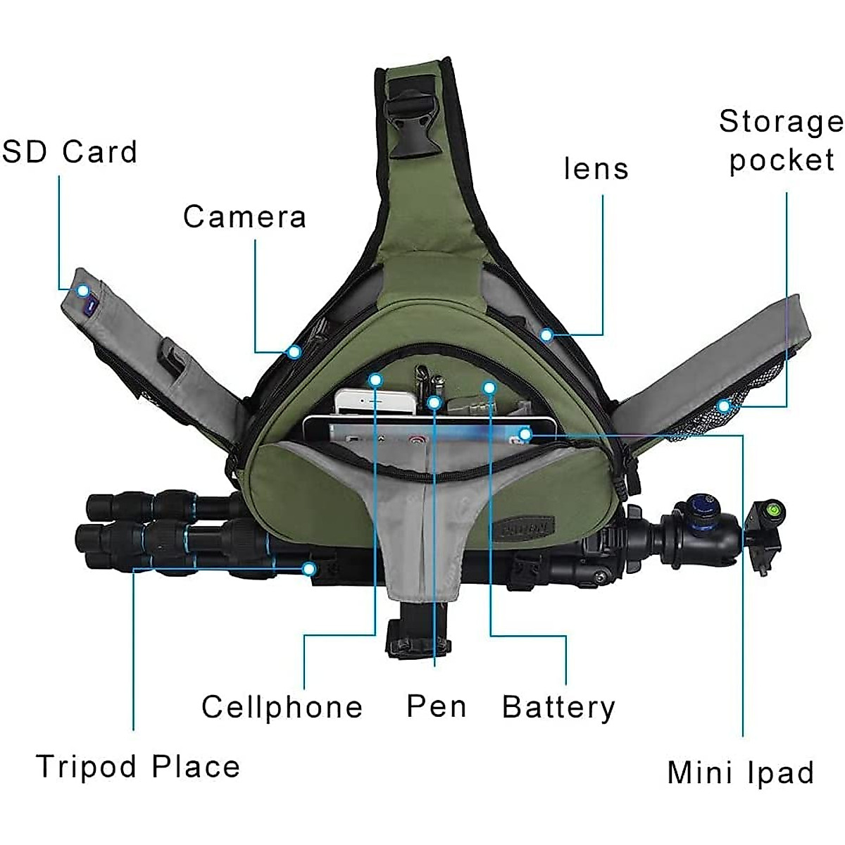 CADeN Camera Bag Sling Backpack Camera Case Waterproof with Rain Cover Tripod Holder, Compatible for DSLR/SLR Mirrorless Cameras (Canon Nikon Sony Pentax) and Accessories Green