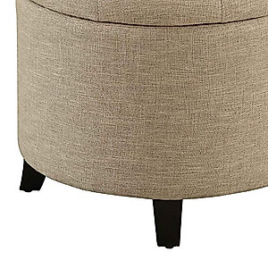 Convenience Concepts Designs4Comfort Round Storage Ottoman 19.75" - Versatile Contemporary Foot Stool for Living Room, Office, Tan Fabric