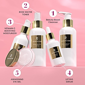 Amarose Rose Water Spray for Face - Revitalizing, Facial Toner - Rose Water for Face - Rose Water Toner - All Skin Types - Hydrating Toner - Rosewater, Face Spray, Face Mist with Hyaluronic Acid