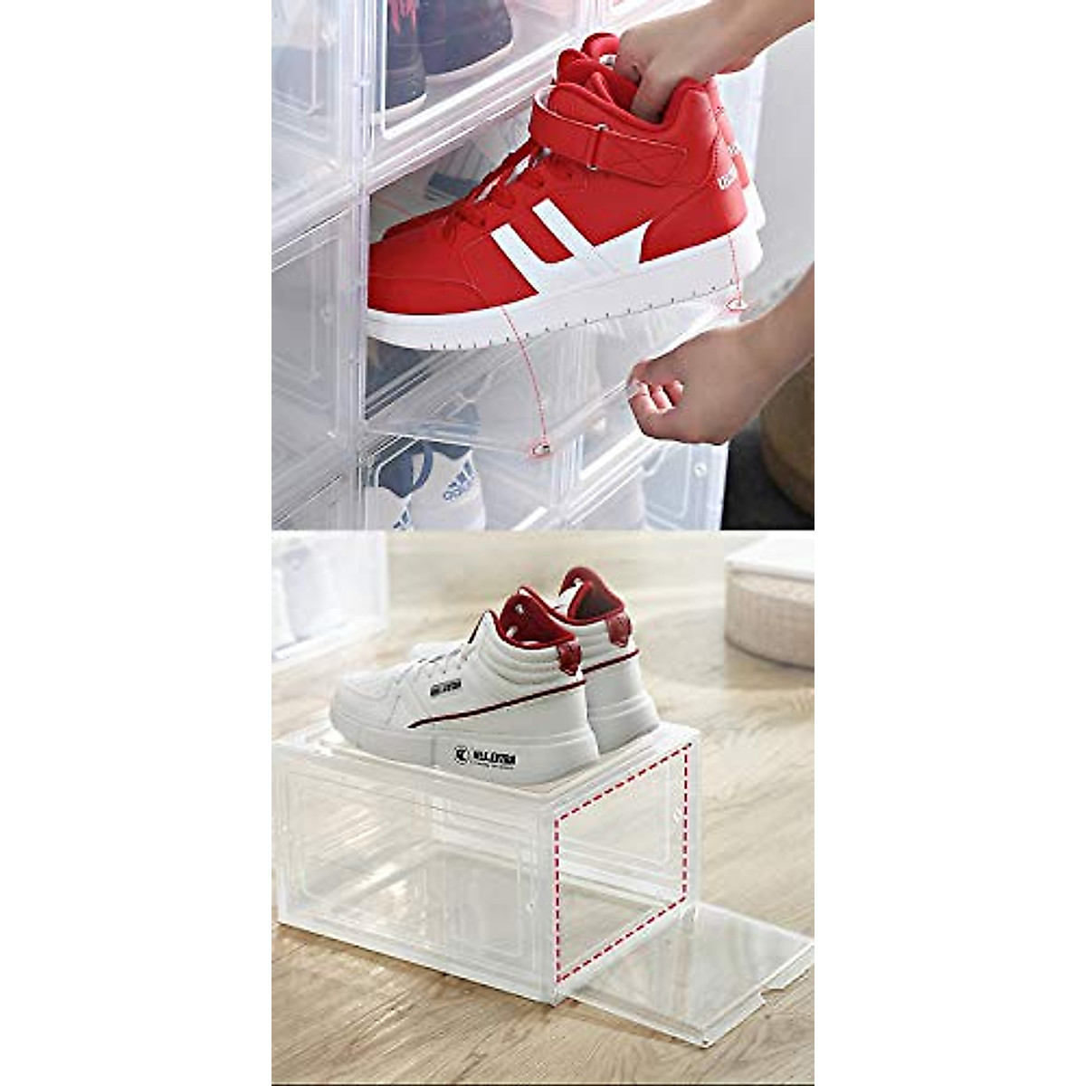 Storage Shoes Box Stackable Clear Plastic Organizer for Sneakers Collection Plastic Storage Container Set of 4 (Transparent)