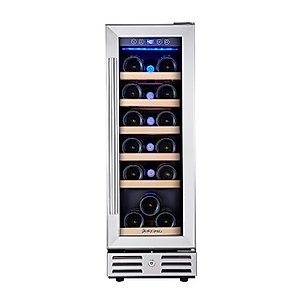 Kalamera Mini Fridge 18 Bottle - 12 inch Wine Cooler Refrigerator, Built-in or Freestanding, with Stainless Steel & Double-Layer Tempered Glass Door, and Temperature Memory Function Wine Fridge