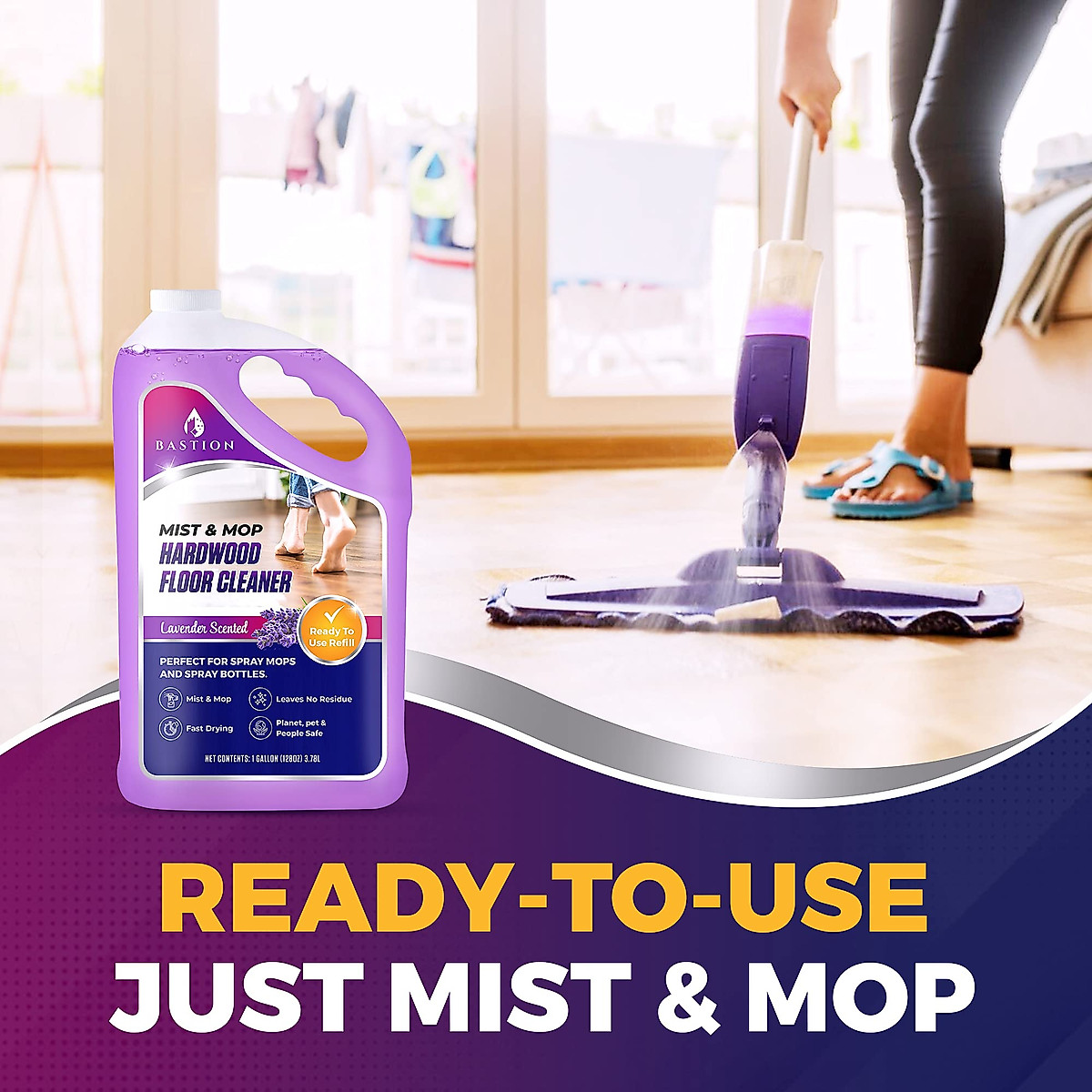 Hardwood Floor Cleaner - Ready-To-Use Solution - Multi-use - Water Based Liquid, Safe, Gentle, & Natural - For All Wood & Laminate Flooring - Lavender Scent
