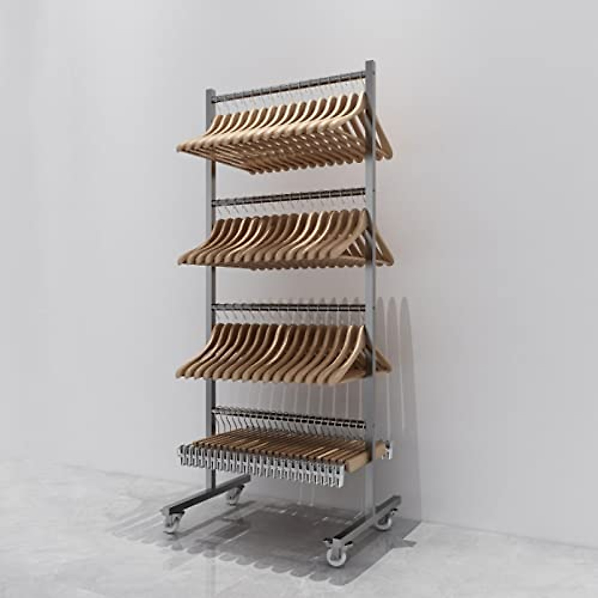 Clothing Hanger Storage System, Stainless Steel Hanger Storage Rack Holder with Hanger Bars, Retail Store Hanger Organizer Stacker, Hanger Rack Stand for Dress Hangers /Skirt Hangers/Pant Hangers