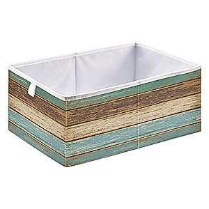 ALAZA Rustic Country Wooden Farmhouse 11 Inch Cube Storage Bin Organizer Foldable Basket for Closet Cabinet Shelf Office