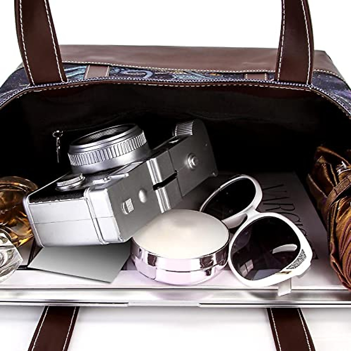 Purses for Women, Tote Bag, Bags for Women, Womens Handbags, Colorful fish starry sky black pattern