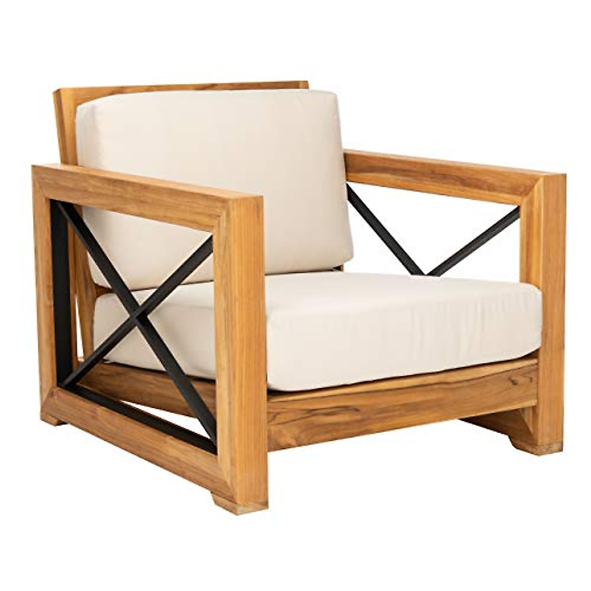 Safavieh CPT1009A Couture Curacao Brazilian Teak Outdoor Patio Club Chair, Natural/White