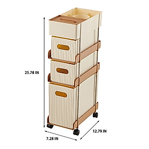 Narrow Storage Cabinet, Narrow Dresser with 3 Drawers, Slim Storage Cabinet with Wheels, Small Storage Cabinet with Sorting Rack for Bedroom Living Room Kitchen Classroom