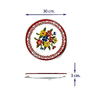12" Round Enamel Floral Food Tray Vintage Serving Plate Dish Bowl Thai Restaurant Cooking