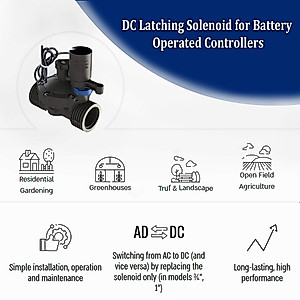 Galcon YLZ 3/4 Inch Sprinkler Valve with S1602 DC Latching Solenoid for Battery Operated Controllers with Reinforced NBR 2-Way Female Inline Hose Sprinkler Valve for Gardens, Lawns, Greenhouses.