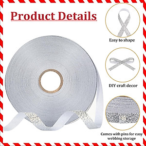 Syhood 50 Yards Valentines Glitter Ribbon Wrapping 3/8 Wide Sparkle Waterproof Sparkly Ribbon Balloon String for DIY Craft Wrapping Wedding Valentine‘s Day Decoration(Sliver)