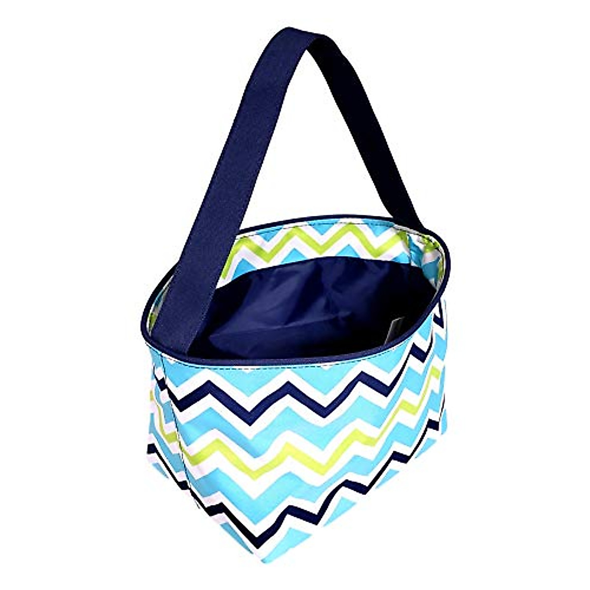 Zig Zag Chevron Material Easter Basket Bucket for Toys Egg Hunting Party (Blue Chevron with Embroidered Name)
