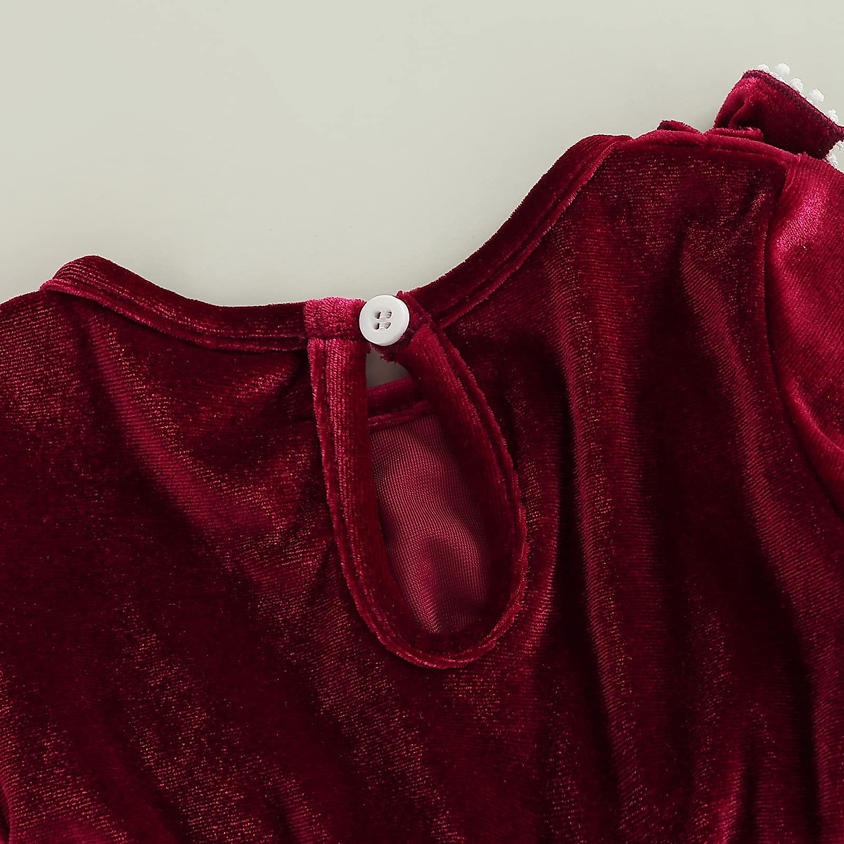 Infant Toddler Girl Christmas Outfits Long Sleeve Dress Lace Vintage One Piece Skirt Red Velvet Party Banquet Sundress (Dark Red, 3-6 Months)