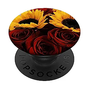 Cute Sunflower Red Rose Floral Design Plants PopSockets Swappable PopGrip