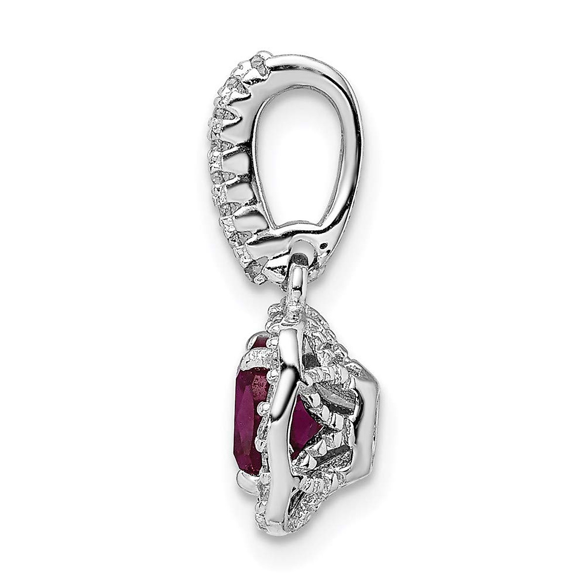 Sterling Silver Rhodium-plated Lab Created Red Corundum and White CZ Pendant QQP5180