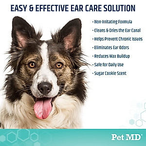 Pet MD Cat & Dog Ear Cleaner - Otic Ear Solution for Dogs - Pet Ear Cleaner - Cat Ear Cleaner Liquid - Cat & Dog Cleaning Supplies - Sugar Cookie Scent - 8 oz.