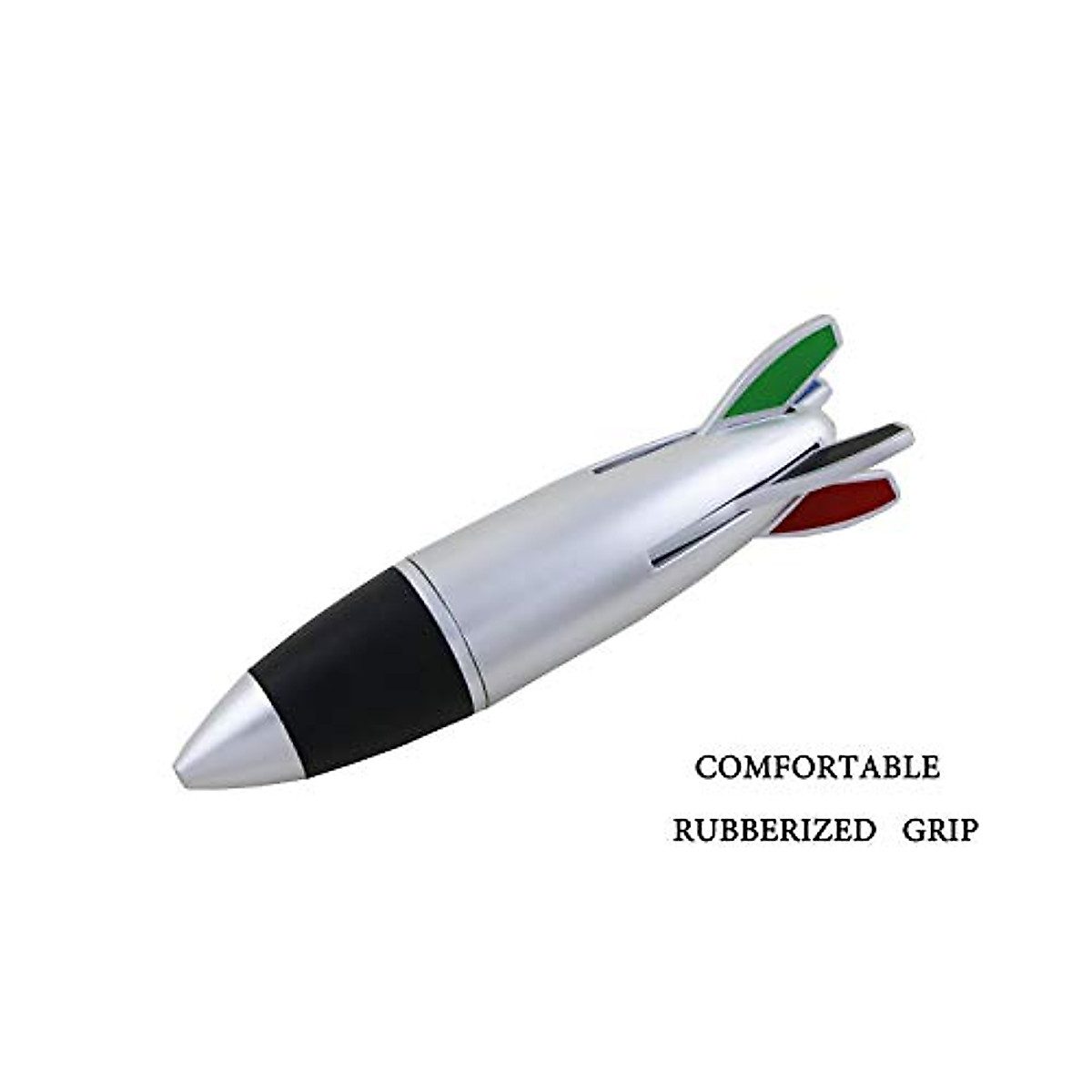 VNFLY 2-Pack Rocket Pens, 4-Color Ballpoint Pen, Fat Pens, Jumbo Pens with Rubber Grip (Silver)