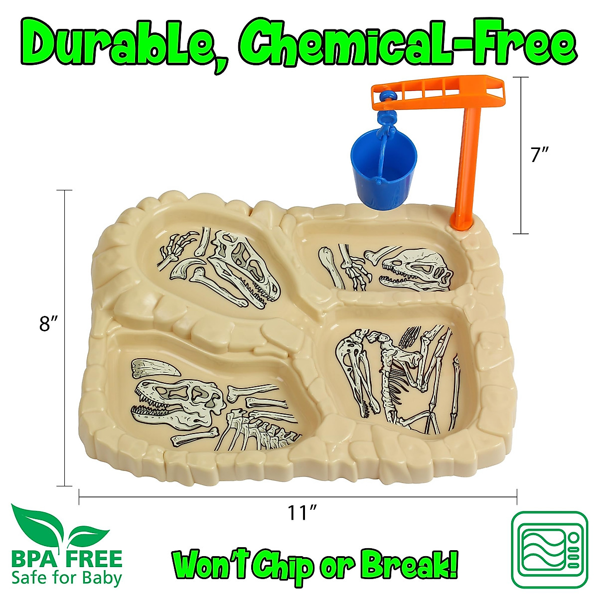 Funwares T-Rex Excavation Plate Engaging Kids' Dinnerware Set: Durable, 4-Section Divided Plate, Ideal for Picky Eaters, Educational Mealtime, Easy Cleaning, Gift for Toddlers