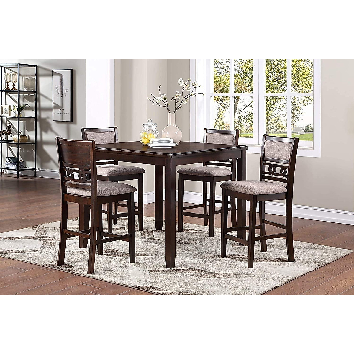 New Classic Furniture Gia 5-Piece Dining Table with Four Chairs, 42" Counter Set, Cherry
