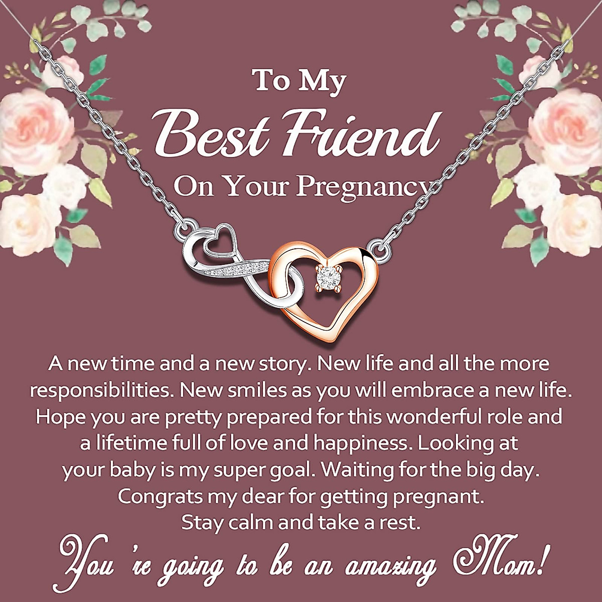 MYOSPARK New Mom Gift Necklace To My Best Friend On Your Pregnancy Message Card Jewelry Pregnancy Announcement Gift for Best Friend (Your Pregnancy Card NL)