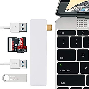 Leya-US Spare Part 5 in 1 Multi-Function Aluminium Alloy 5Gbps Transfer Rate USB-C/Type-C HUB Adapter with 3 USB 3.0 Ports & SD Card Slot & TF Card Slot Compatible for MacBook 2015/2016 / 2017(Gre