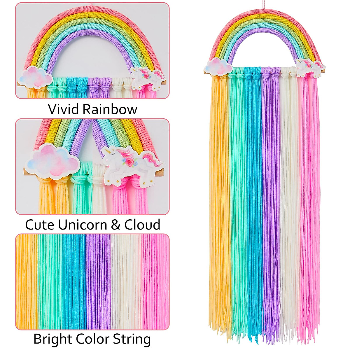 FIOBEE Rainbow Hair Bows Holder Organizer Unicorn Clips Storage Headband Holder Unicorn Wall Hanging Home Décor for Baby Girls Room