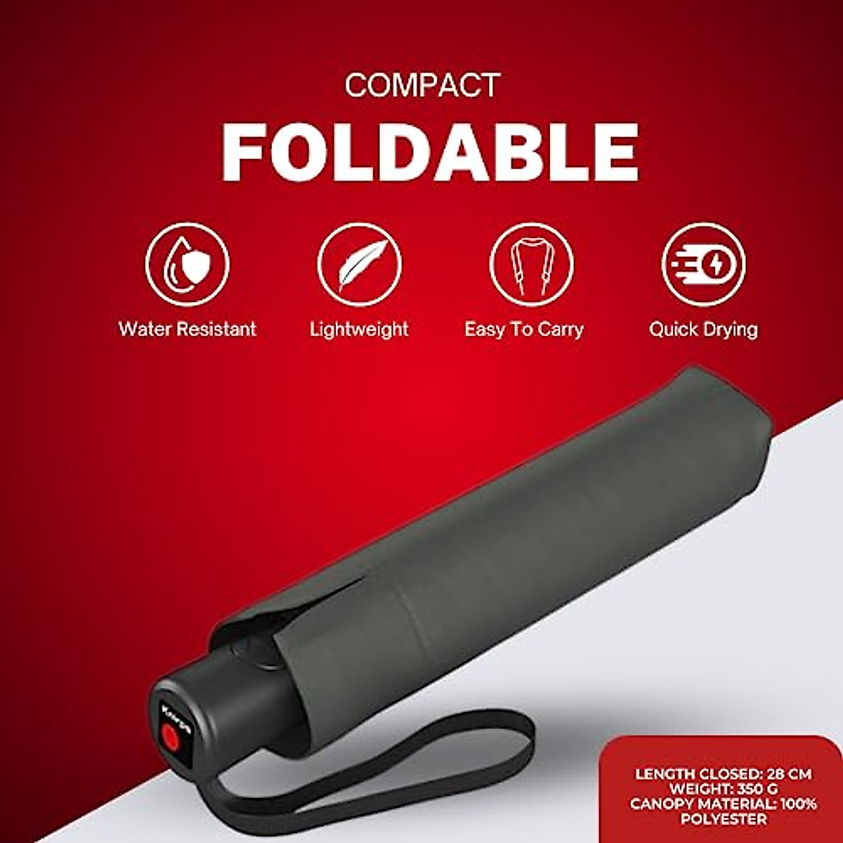 Knirps A.200 Medium Duomatic Automatic Open Close Rain Umbrella - Compact Windproof Umbrella for Rain - Durable Travel Umbrella for Adults - 97cm Diameter Retractable Umbrella & Carrying Case, Grey