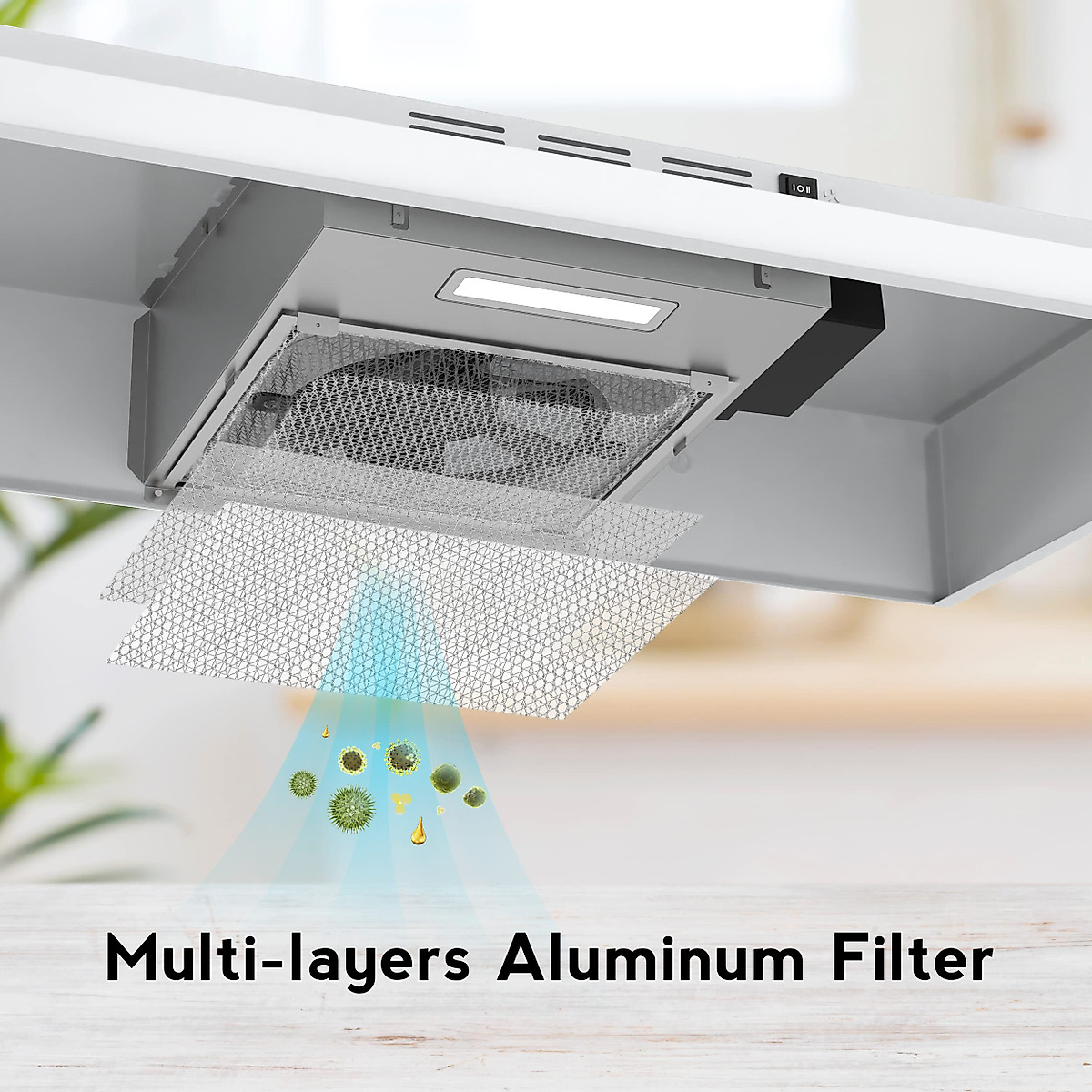 FIREGAS Range Hood 30 inch Under Cabinet Range Hood with 2 Speed Exhaust Fan,Ducted/Ductless Convertible,Rocker Button Control,300 CFM, White Vent Hood Aluminum Filter Included