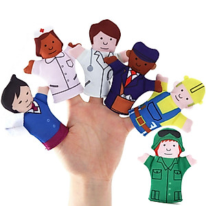 Happy Helpers Finger Puppets 12-Piece Set - Teach and Learn with a Variety of Neighborhood People Characters - Free Bonus E-Book - for Families, Children, Kindergarten, Play and ESL