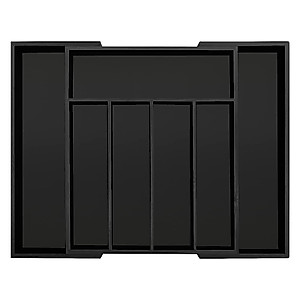 KMYC Silverware Utensil Organizer For Kitchen Drawers,Flatware Cutlery Collection Tray,Bamboo Kitchen Drawer Foldable And Expandable（Black）