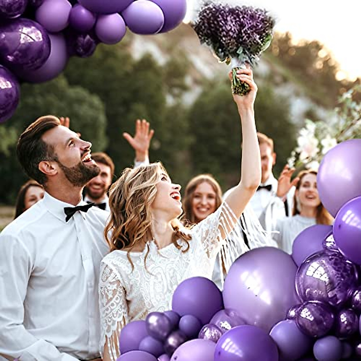 Lyzzglobo Purple Balloon Garland Kit, 183pcs Pastel Pearl Metallic Purple Balloon Arch Kit for Wedding Bachelorette Party Decorations Birthday Supplies