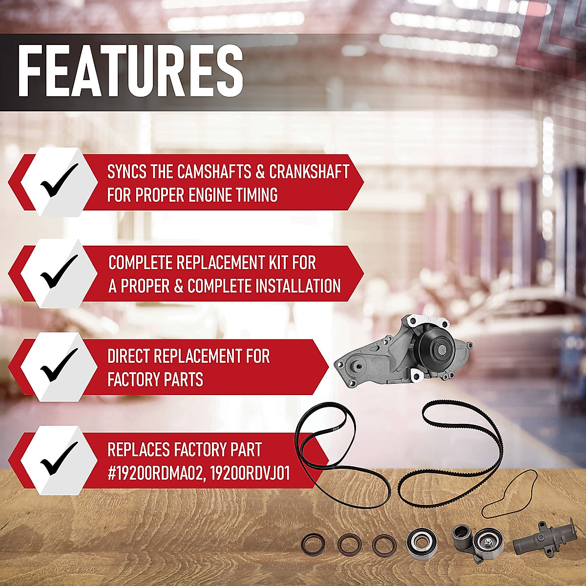 Timing Belt & Water Pump Kit Compatible with Honda, Acura & Saturn Vehicles - Accord, Odyssey, Pilot, TL, RL, MDX, Vue 3.5, 3.0, 3.7 - Replaces TKH002, TCKWP329, 19200-RDM-A02 19200-RDV-J01