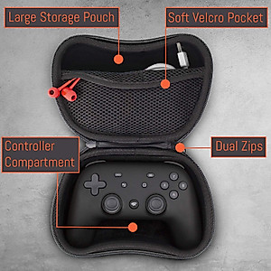 Orzly Case for Google Stadia Controller - Protective Case with Internal Storage Pocket for Charging Cable