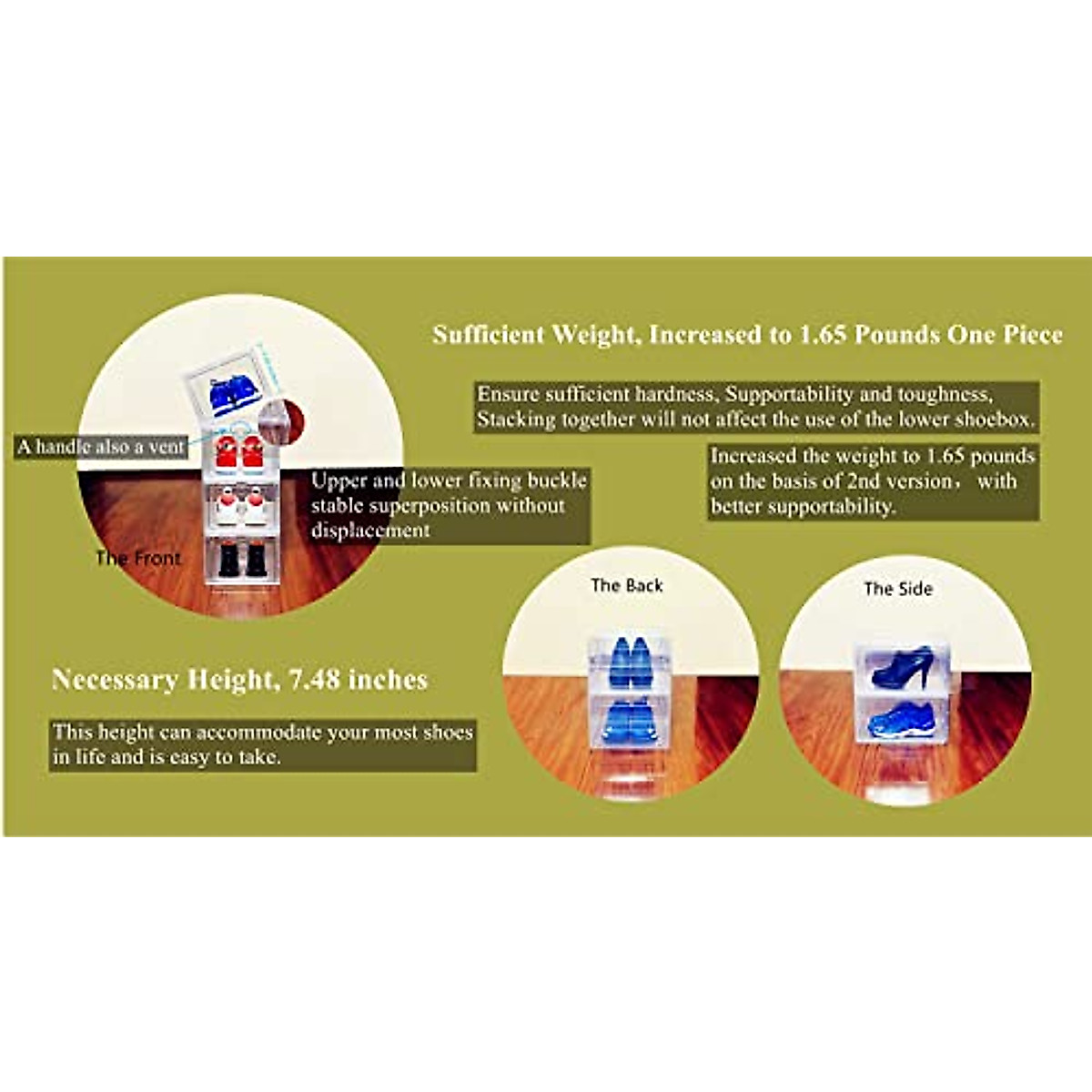 JECCICHY 6 Pack Shoe Organizer for Closet, Shoe Storage Container with Lids, Shoe Box Clear Plastic Stackable, Thick Hard Polypropylene, Drop Front Door, Within US Size 12, Large (Outside Size: 13.54”x 10.63”x 7.48”) (clear)