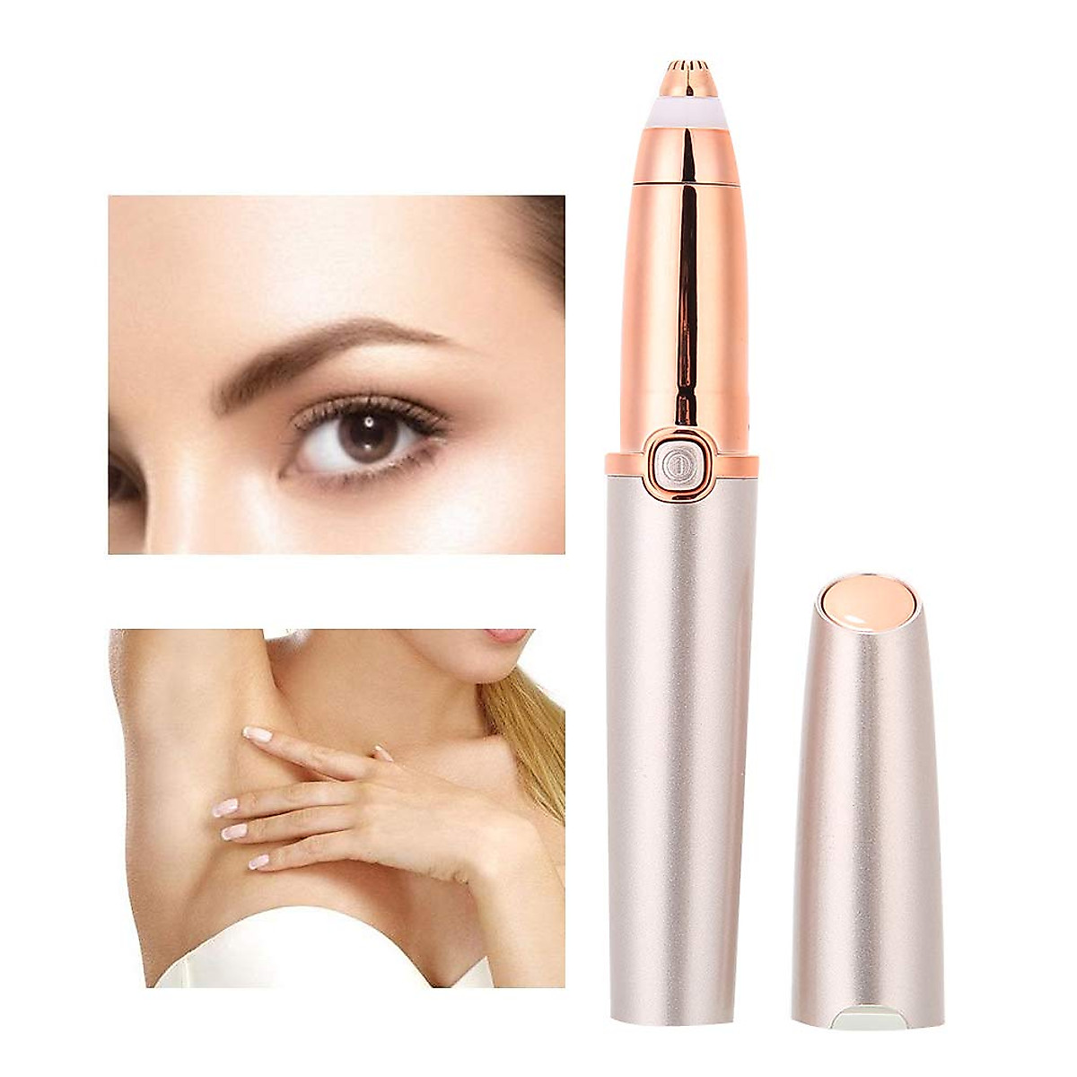 Facial Hair Remover Eyebrow Razor Lipstick Shaped Electric Eyebrow Trimmer Mini Portable Women Eyebrow Shaver Rose Gold for Face Bikini Hair Chin Cheek Upper Lip