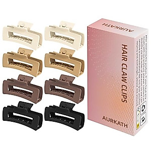 Hair Claw Clips for Women,Large Clips For Thick Thin Curly Hair,Nonslip Matte Square Strong Hold Jaw Clips (Neutral Colors 4.1Inch 8Pcs)